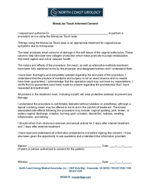 Fillable Online MonaLisa Touch Consent Form - North Coast Urology Fax ...