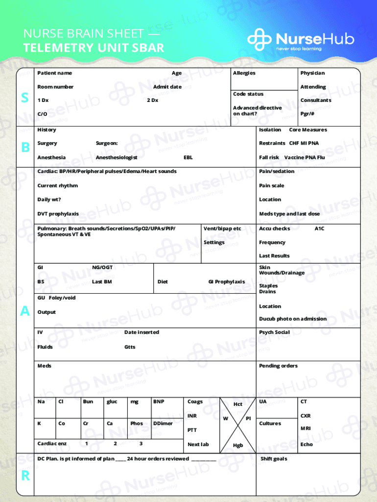 Fillable Online SBAR Report Sheet - S Patient name Age Room number ...