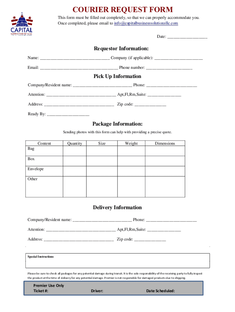 Fillable Online Courier Request Form Template - Jotform Fax Email Print ...