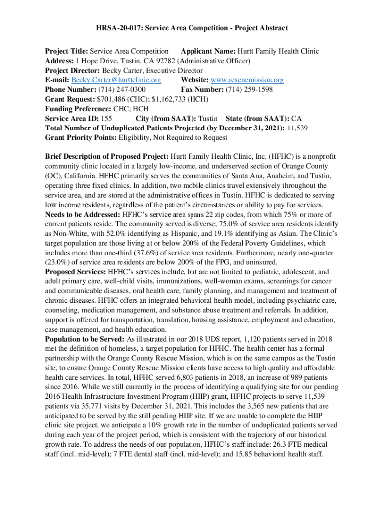Fillable Online grants hrsa Service Area Competition Applicant Name ...
