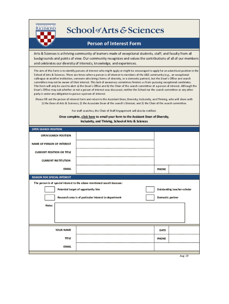 Fillable Online asadmin richmond Person of Interest Form Fax Email ...