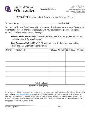 Fillable Online 2023-2024 Scholarship & Resource Notification Form UW ... Fax Email Print ...