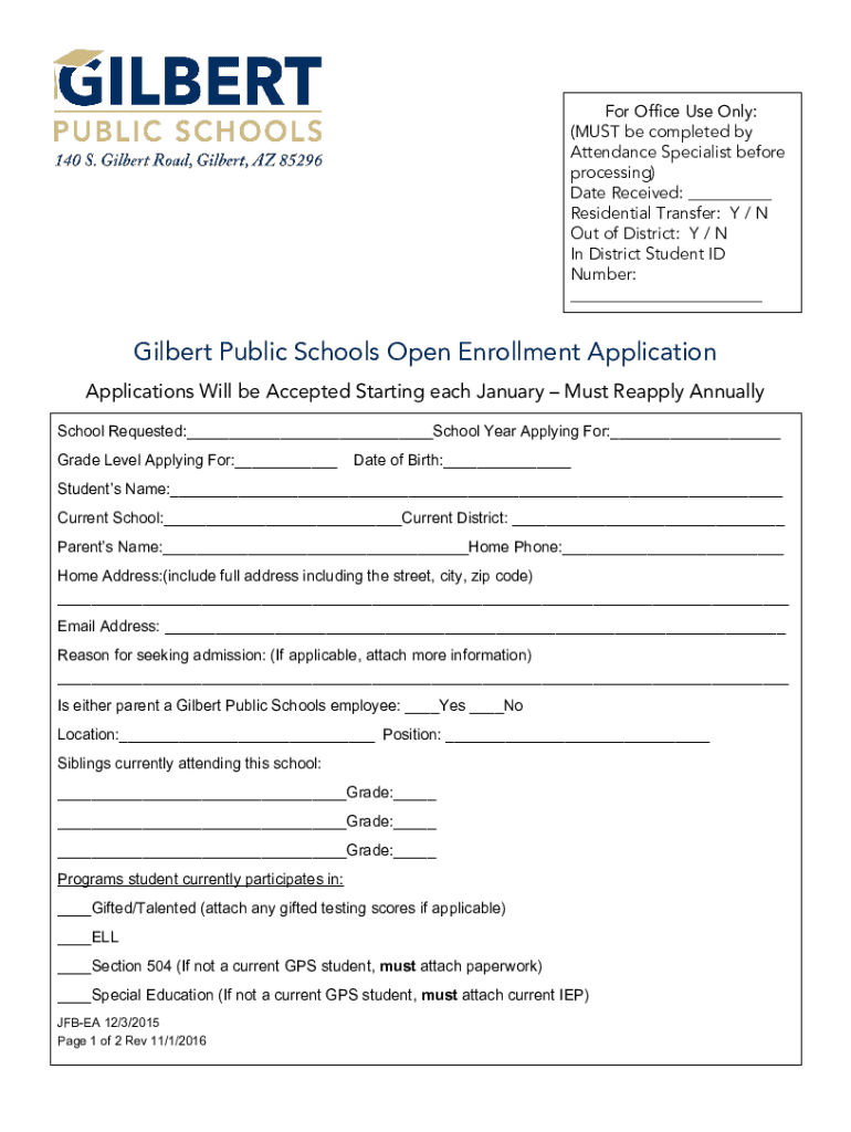 Fillable Online Gilbert Public Schools Open Enrollment Application Fax Email Print - pdfFiller