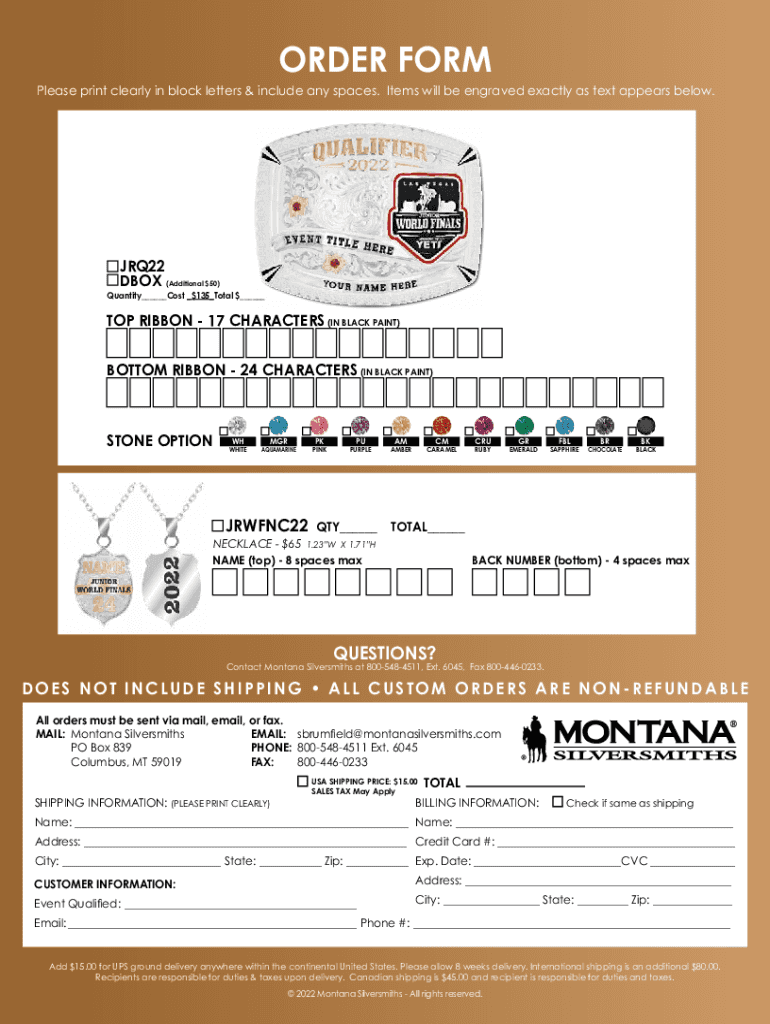 Fillable Online 2022 AQHA World Show Qualifier Buckle Order Form Fax ...