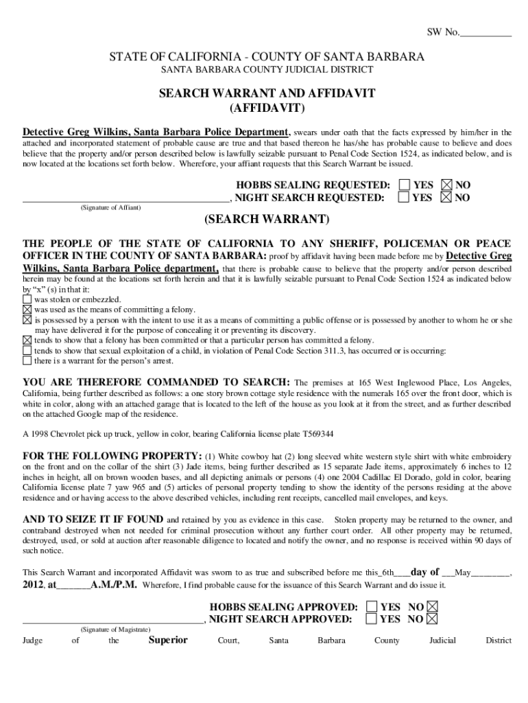 Fillable Online SEARCH WARRANT FACE SHEET. S/W BLANK Fax Email Print ...