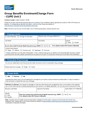 Fillable Online Group Benefits Enrolment/Change Form - CUPE Unit 2 Fax ...