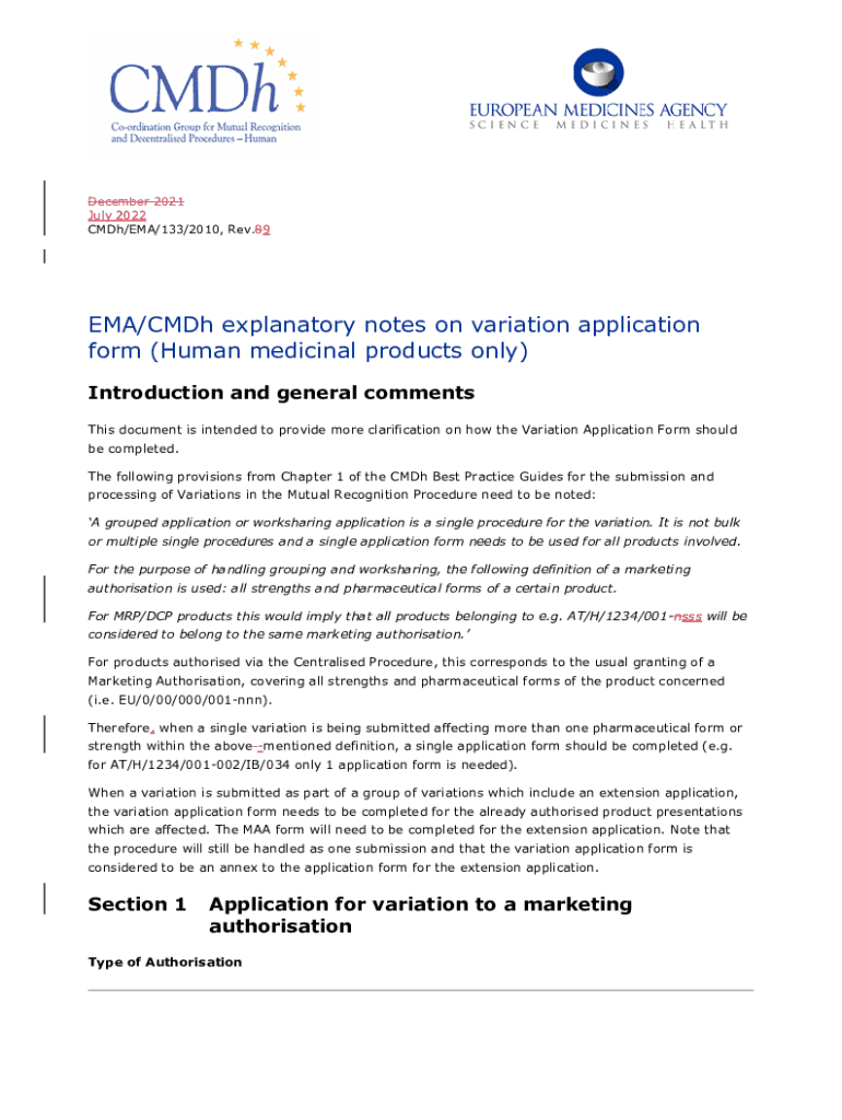 Fillable Online EMA/CMDh explanatory notes on variation application ...