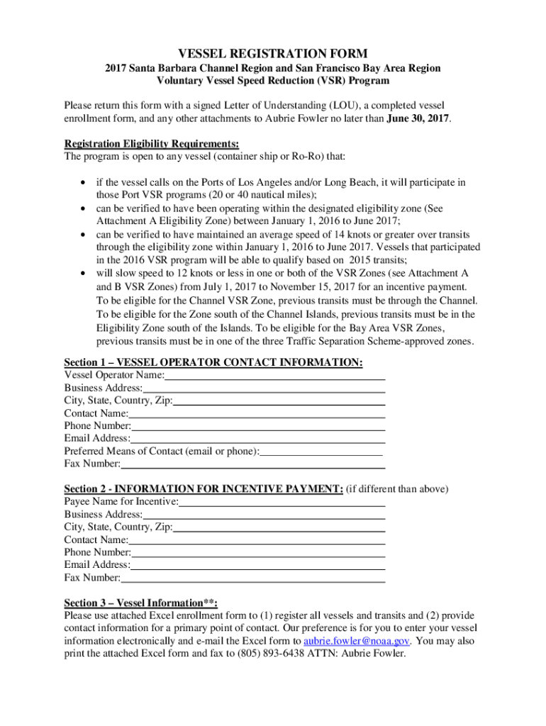 Fillable Online channelislands noaa VESSEL REGISTRATION FORM Fax Email ...