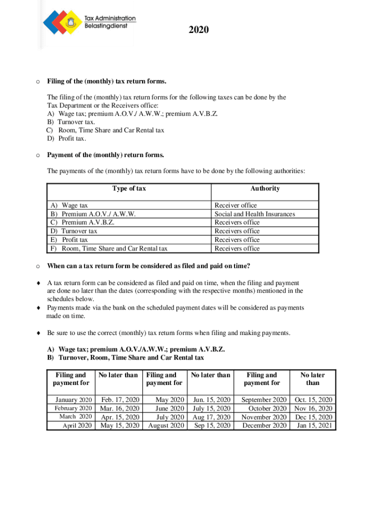Fillable Online o Filing of the (monthly) tax return forms. The filing ...