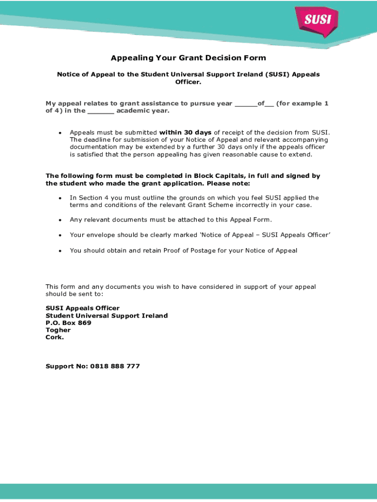 Fillable Online Appealing Your Grant Decision Form Fax Email Print - pdfFiller