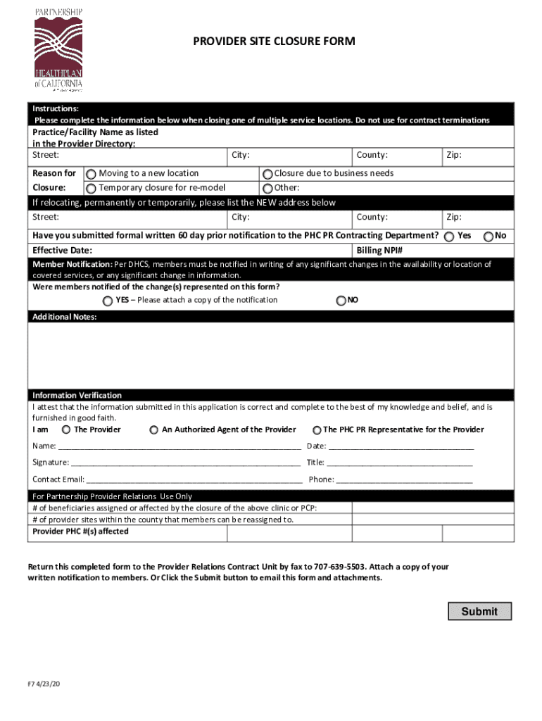 Fillable Online Provider Closure Notification Form - Amazon S3 Fax ...