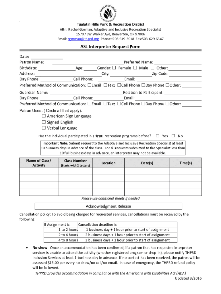 Fillable Online ASL Interpreter Request Form Fax Email Print - pdfFiller