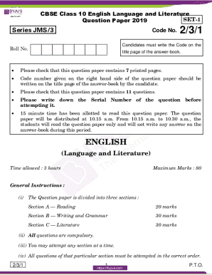 Fillable Online CBSE Class 10 English Language and Literature Question Paper ... Fax Email Print ...