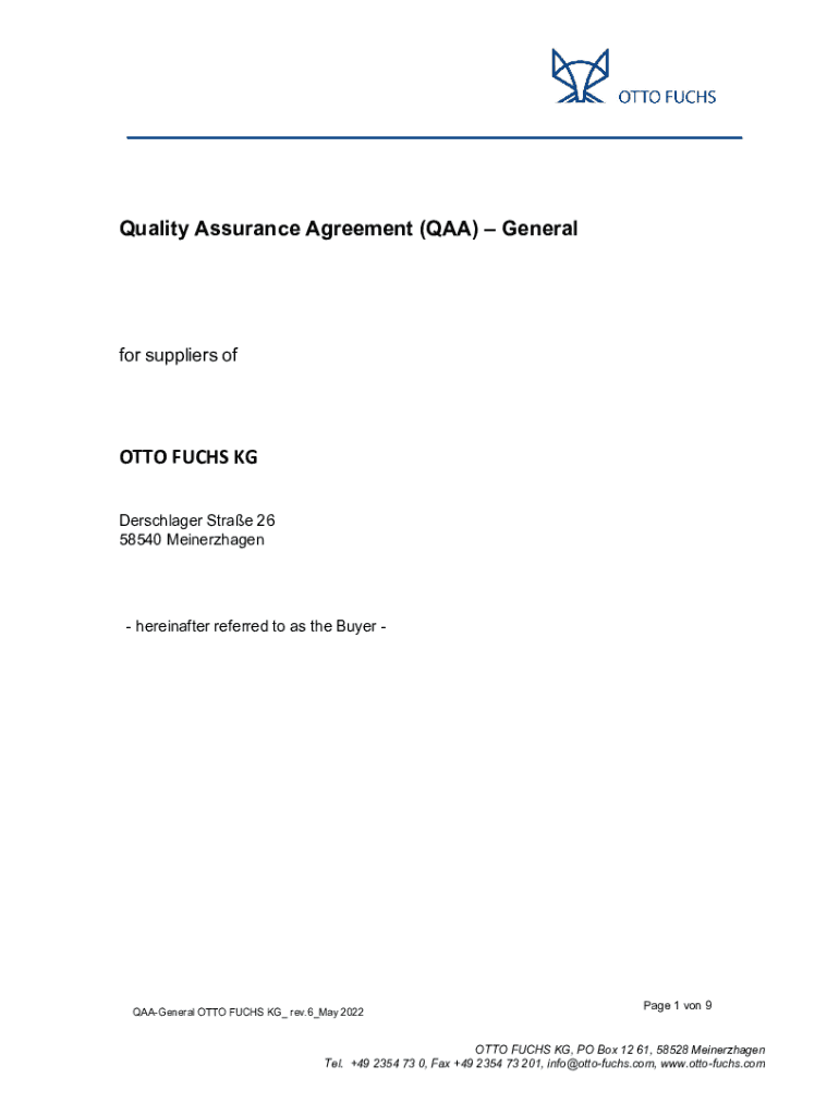 Fillable Online Quality Assurance Agreement (QAA) External processing ...