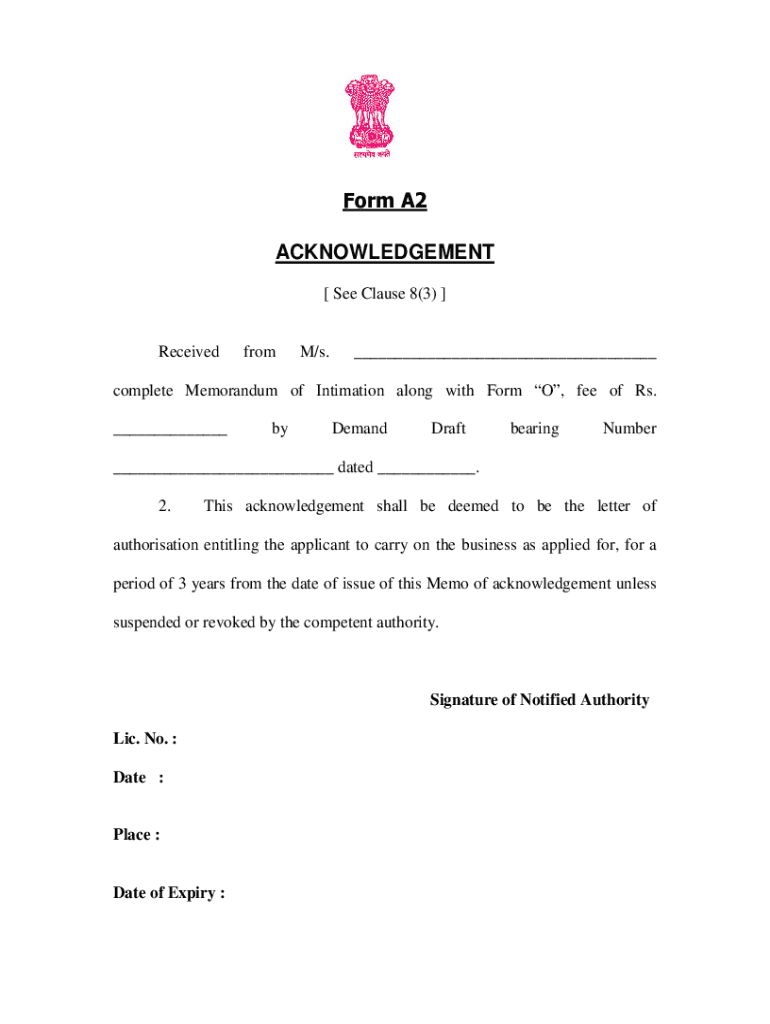 Fillable Online Form A2 Acknowledgement - Fill Online, Printable ...