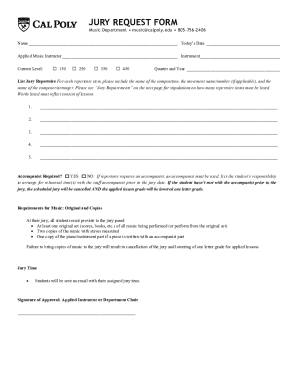 Fillable Online music calpoly JURY REQUEST FORM Fax Email Print - pdfFiller