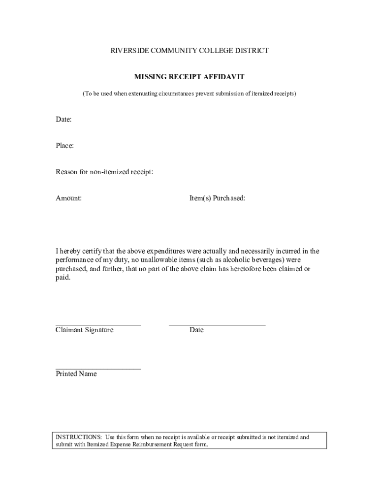 Fillable Online Missing Receipt Affidavit - Cal Poly Pomona Fax Email ...