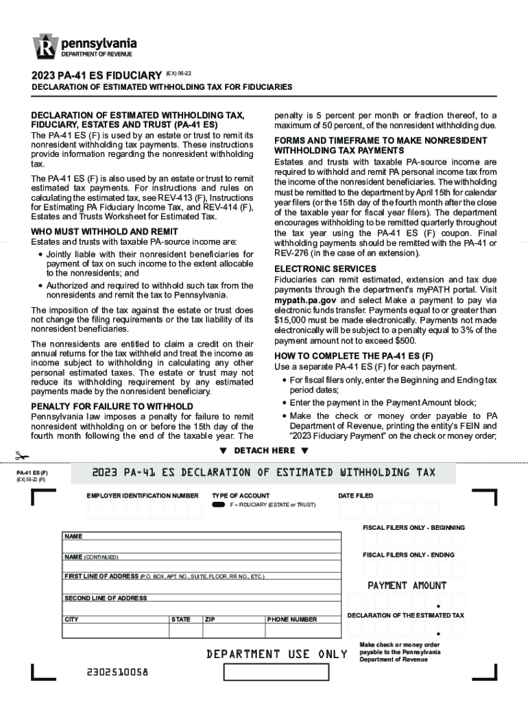 Fillable Online 2023 PA-41 ES Fiduciary - Declaration of Estimated ...