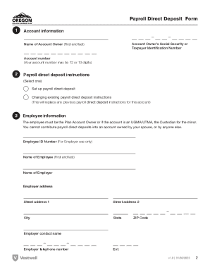 Fillable Online Payroll Direct Deposit Form - Oregon College Savings ...