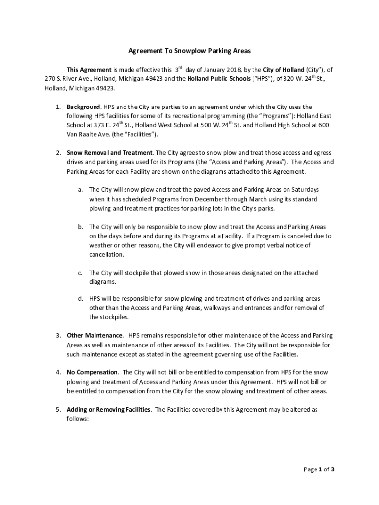 Fillable Online cityofholland civicweb Agreement To Snowplow Parking Areas - City of Holland Fax ...