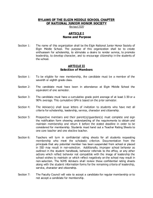 Fillable Online bylaws of the elgin middle school chapter of national ...