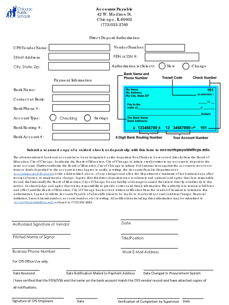 Fillable Online Automated Direct Deposit Authorization - Procurement ...