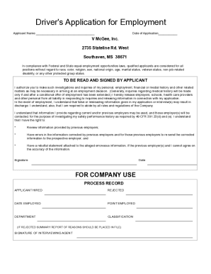 Fillable Online Driver's Application for Employment - V McGee Trucking ...
