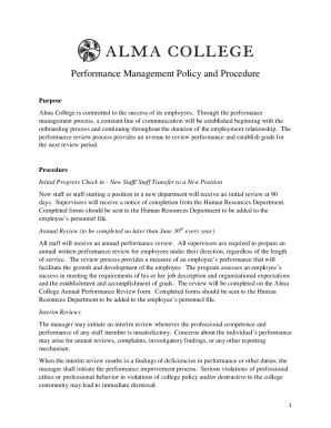 Fillable Online Performance Management Policy and Procedure - Alma ...