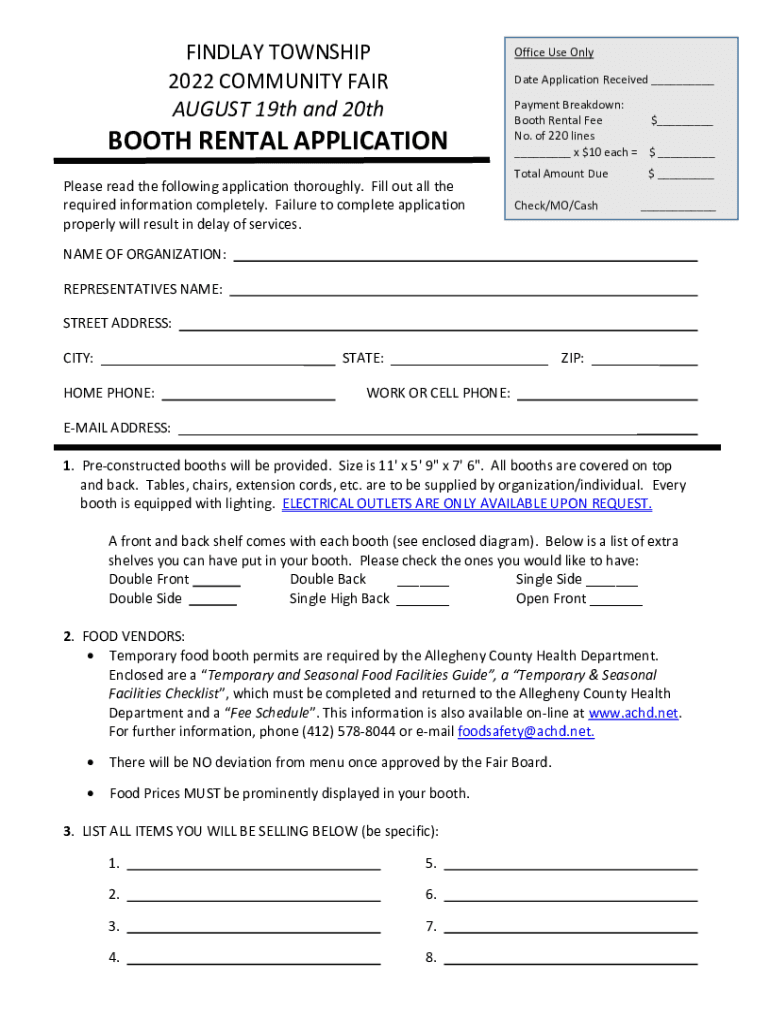 Fillable Online BOOTH RENTAL APPLICATION Fax Email Print - pdfFiller