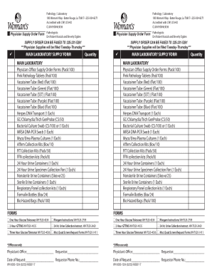 Fillable Online MAIN LABORATORY SUPPLY FORM MAIN LABORATORY ... Fax ...