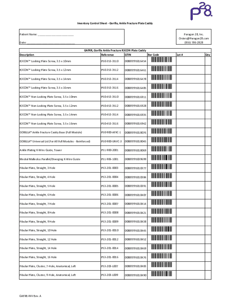 Fillable Online Gorilla, Ankle Fracture Plate Caddy - Paragon 28 Fax ...