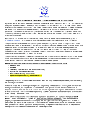 Fillable Online SEWER DEPARTMENT SANITARY CERTIFICATION LETTER ... Fax ...