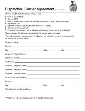 Fillable Online Dispatcher- Carrier Agreement (Fill out and print) Fax ...
