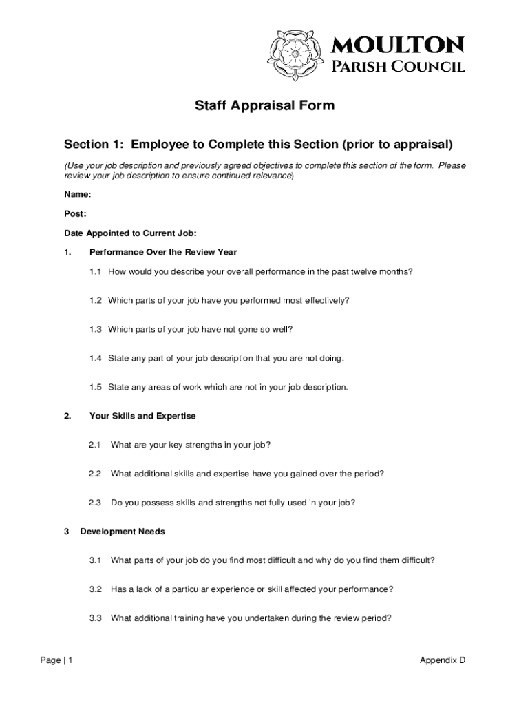 Fillable Online Staff Performance Appraisal GuideHuman Resources Fax Email Print - pdfFiller