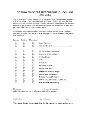 Fillable Online Spring Concert Repertoire Checklist Fax Email Print ...