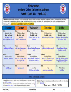 Fillable Online Kindergarten Optional Online Enrichment Activities Week 2 ... Fax Email Print ...