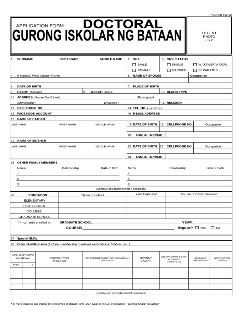 Fillable Online APPLICATION FORM - Iskolar Ng Bataan Fax Email Print - pdfFiller