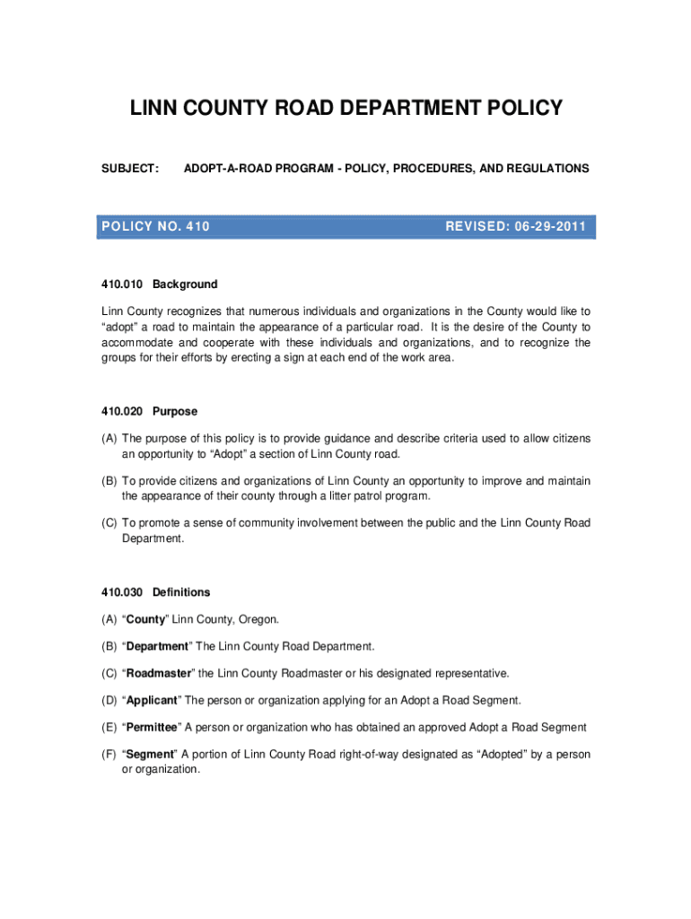 Fillable Online Road Department Policy Template Fax Email Print - pdfFiller