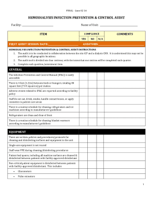 Fillable Online RENAL UNIT INFECTION CONTROL AUDIT FORM Fax Email Print ...