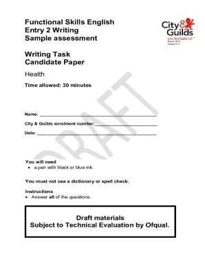 Fillable Online Functional Skills English Entry 2 Writing Sample ...