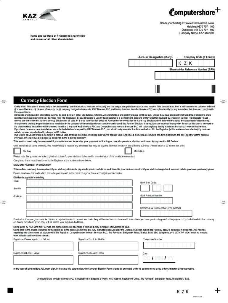 Fillable Online Currency Election Form Fax Email Print - pdfFiller