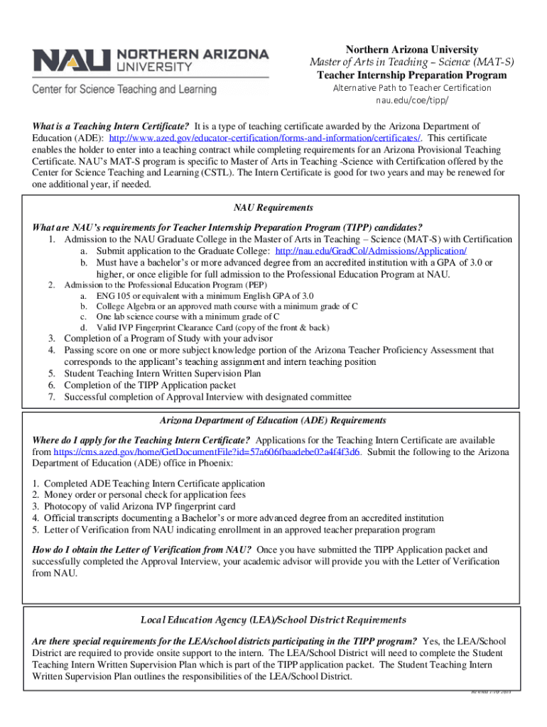 Fillable Online Arizona Student Teaching Intern Certificate Fax Email ...