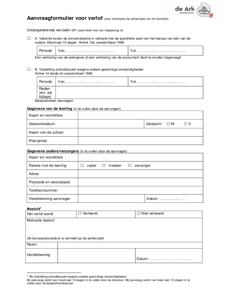 Invulbaar Online Aanvraagformulier verlof - Mr. J.J.L. van der ...