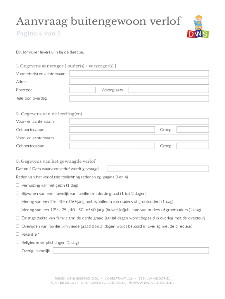 Invulbaar Online Vrijstelling van leerplicht aanvragenWetten en ...