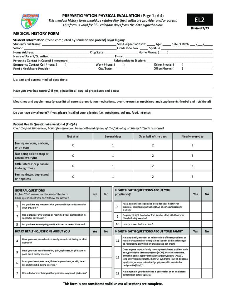 Preparticipation Physical Evaluation Form - Blank Fillable Template ...