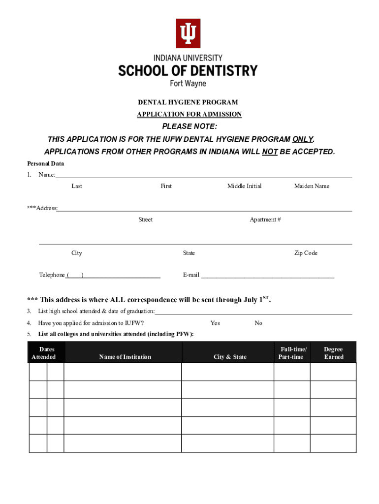 Fillable Online 20222023 IU South Bend Dental Hygiene Application Cycle ...