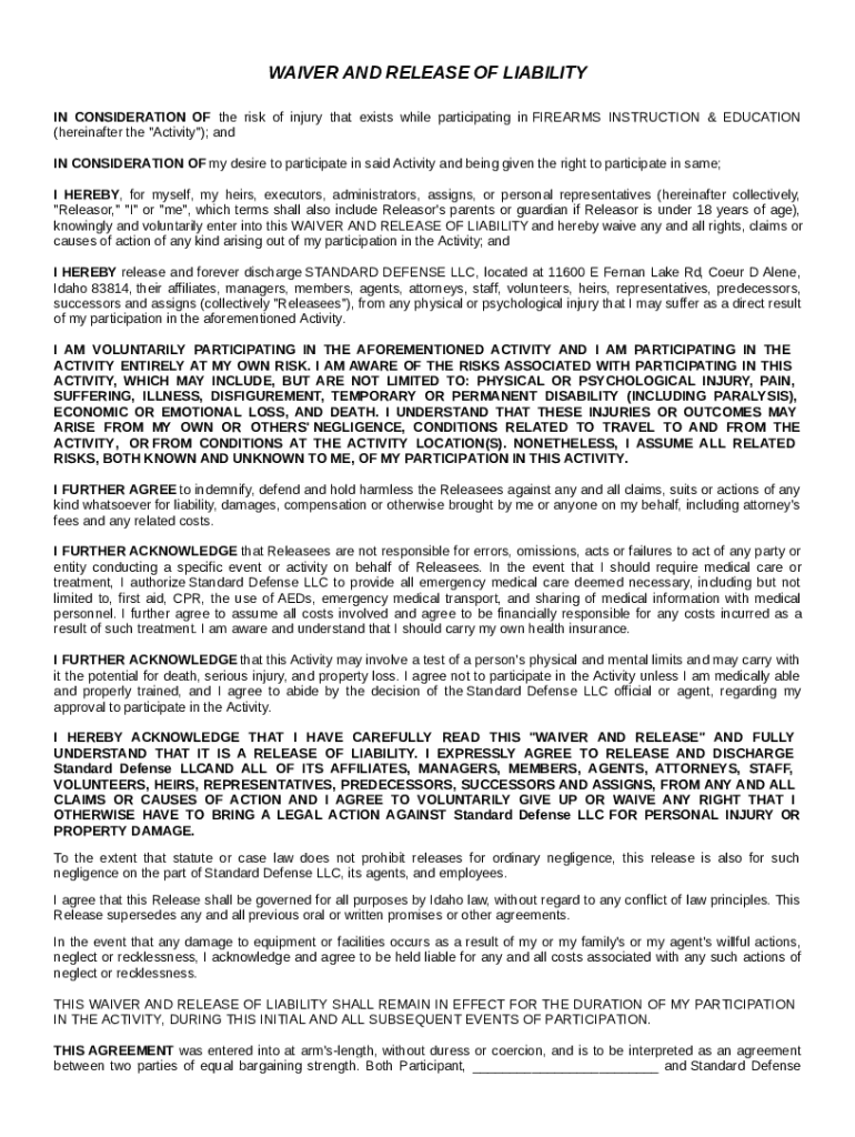 Fillable Online Risk Acknowledgement, Indemnity, Release and Covenant Not ... Fax Email Print ...