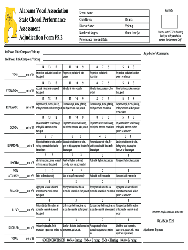 Fillable Online Large Choir Festival Adjudication FormUHSAA Fax Email ...