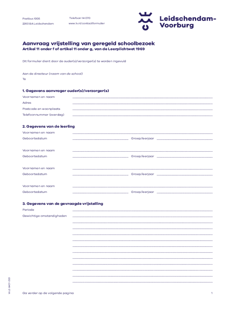 Invulbaar Online Aanvraag vrijstelling van geregeld schoolbezoek ...
