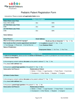 Fillable Online Pediatric Patient Registration Form Terra Linda ...